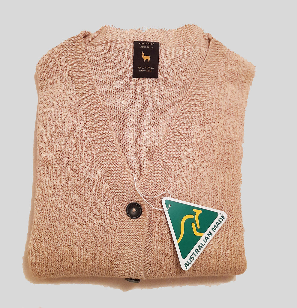 Alpaca Cardigan V-neckline Jacquard Pattern Beige – Alpaca Shop Australia